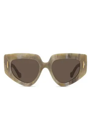 Loewe Anagram 51mm Geometric Sunglasses - Beige Horn / Brown