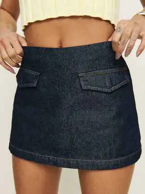 REFORMATION Imogen High Rise Denim Skort - Blue