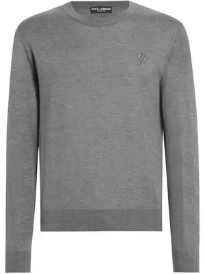 Dolce & Gabbana Logo-embroidered Silk Sweater - Grey