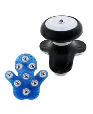 PURSONIC Relaxation & Recovery Bundle: Palm-shaped Massage Glove + Handheld Electric Sport Massager - Black