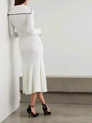 SELF-PORTRAIT Striped Ribbed-knit Midi Dress