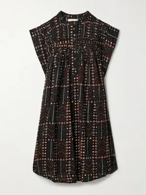 MARANT ETOILE Leazali Pintucked Printed Mini Dress - Black