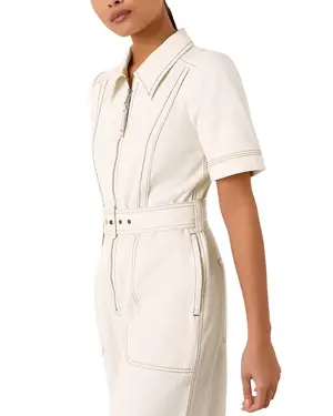 Whistles Denim Pintuck Belted Jumpsuit - Ivory