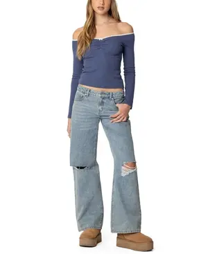 EDIKTED Tal Ruched Off Shoulder Top