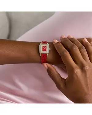 Michele Deco Madison Mini Two Tone Diamond Pave Dial Watch - Red/red