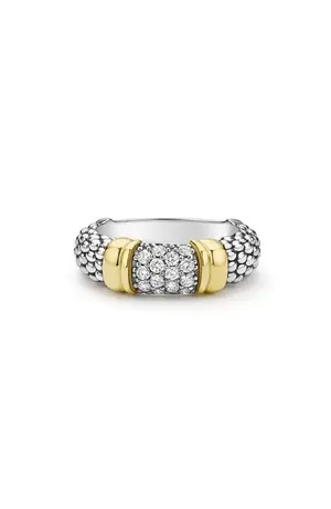 Lagos Signature Caviar Pavé Diamond Ring - Two-tone