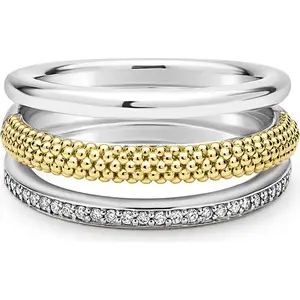 Lagos Caviar Lux Pavé Diamond Stacked Ring - Two-tone