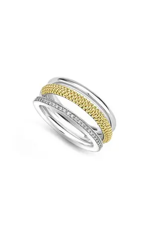 Lagos Caviar Lux Pavé Diamond Stacked Ring