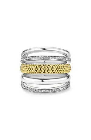 Lagos Caviar Lux Pavé Diamond Ring In Sterling Silver And 18k Gold - Two-tone