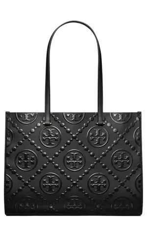 Tory Burch T Monogram Leather Tote - Black