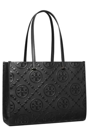 Tory Burch T Monogram Leather Tote - Black
