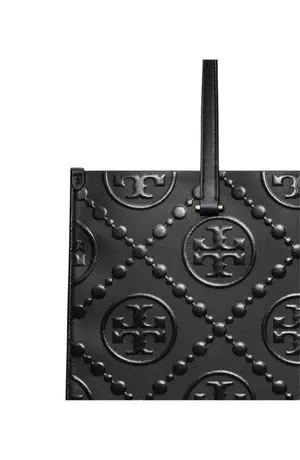 Tory Burch T Monogram Leather Tote - Black