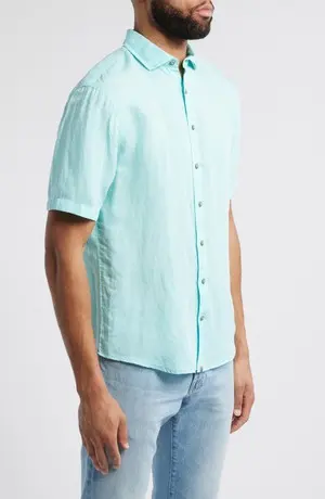 Johnnie-o Gianna Hangin' Out Short Sleeve Linen & Lyocell Button-up Shirt - Tarpon