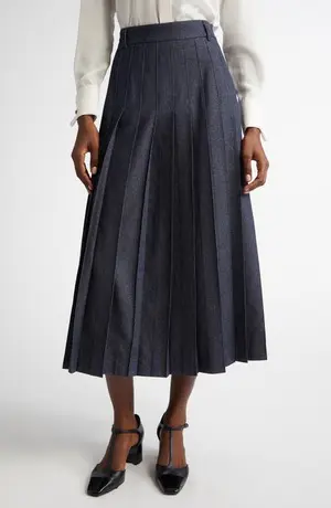 Max Mara Vale Pleated Denim Midi Skirt