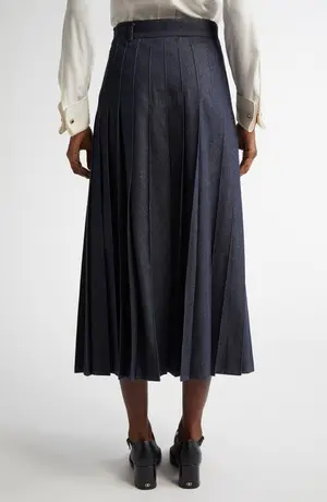 Max Mara Vale Pleated Denim Midi Skirt