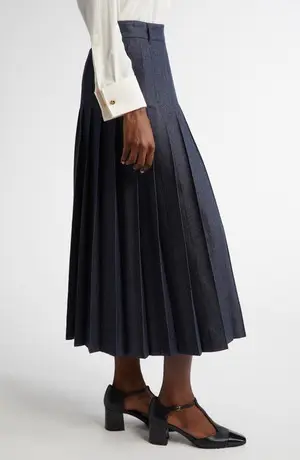 Max Mara Vale Pleated Denim Midi Skirt