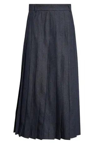 Max Mara Vale Pleated Denim Midi Skirt