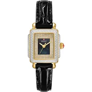 Michele Mini Deco Madison Special Edition Two-tone Diamond Pavé Leather Strap Watch - Black