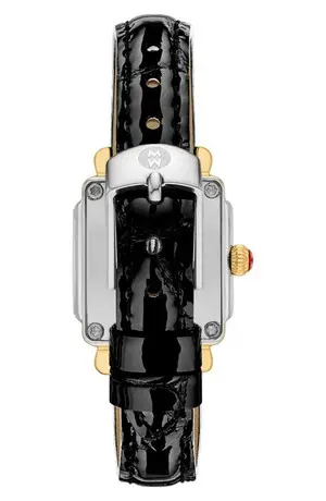 Michele Mini Deco Madison Special Edition Two-tone 18k Gold Plate Diamond Pavé Leather Strap Watch - Black