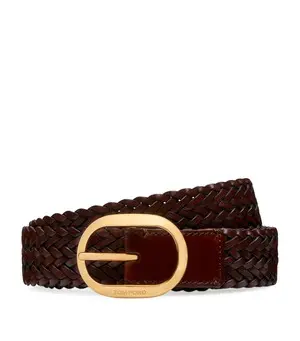 TOM FORD Leather Woven Belt - Brown