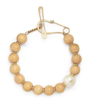 Max Mara Wooden Beaded Choker Necklace - Nude