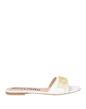Moschino Calfskin Embellished Slide Sandals - White