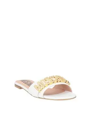 Moschino Calfskin Flat Sandals With Logo Detail - White