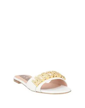 Moschino Calfskin Flat Sandals With Logo Detail - White