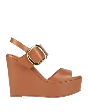 Santoni Leather Wedge Sandals - Tan