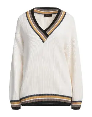 MOORER Striped V-neck Sweater - White