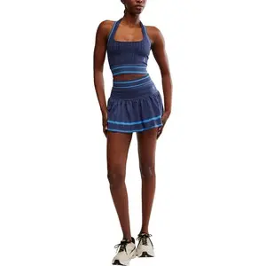 Free People Advantage Halter Top & Miniskirt Set - Navy Combo