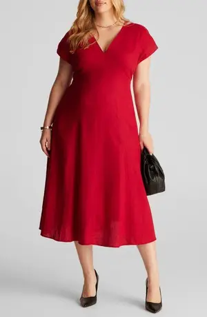 ESTELLE Aubrey Cutout Linen-blend Midi Dress - Red