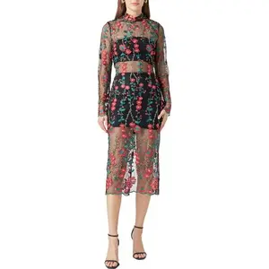 Endless Rose Floral Embroidered Midi Dress - Red Multi