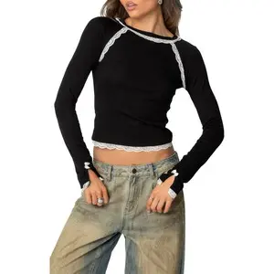 EDIKTED Edith Lace Trim Crop Top