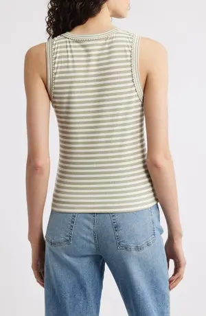 Wit & Wisdom Stripe Rib Tank - Sage/ Off White