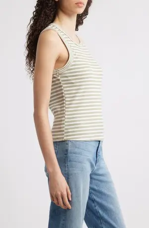 Wit & Wisdom Stripe Rib Tank - Sage/ Off White