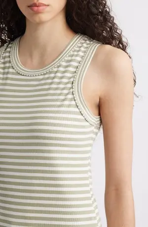 Wit & Wisdom Stripe Rib Tank - Sage/ Off White