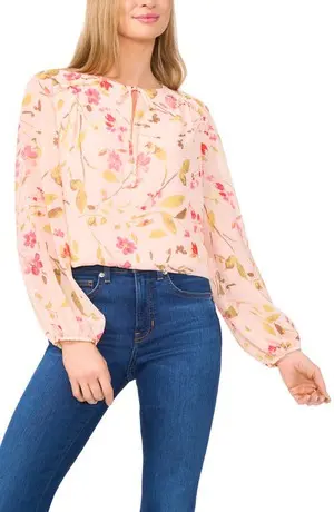 CECE DUPRAZ Floral Print Tie Neck Top