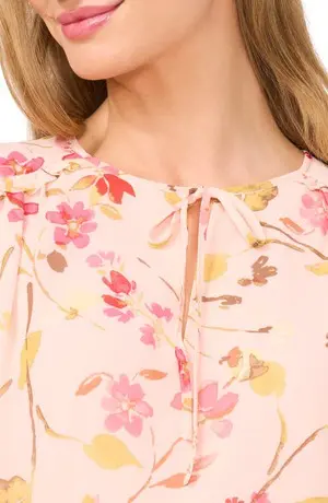 CECE DUPRAZ Floral Print Tie Neck Top