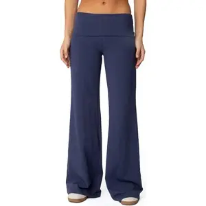 EDIKTED Wide Leg Foldover Pants - Navy
