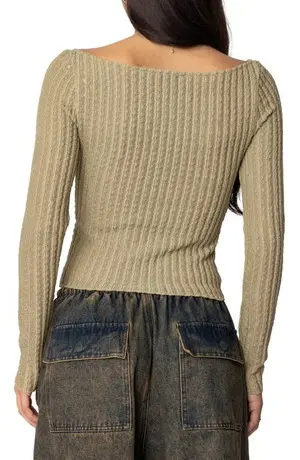 EDIKTED Textured Long Sleeve Top - Olive