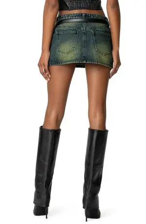 EDIKTED Riviere Low Rise Denim Miniskirt