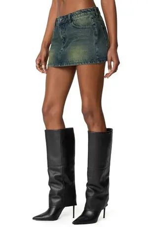 EDIKTED Riviere Low Rise Denim Miniskirt