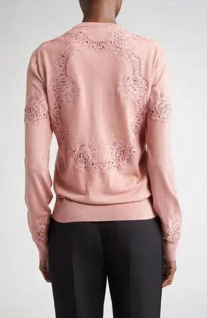 Dolce & Gabbana Lace Detail Virgin Wool & Cotton Blend Cardigan - Rosa Polvere Scuro