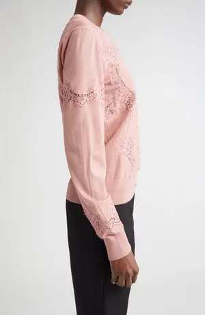 Dolce & Gabbana Lace Detail Virgin Wool & Cotton Blend Cardigan - Rosa Polvere Scuro