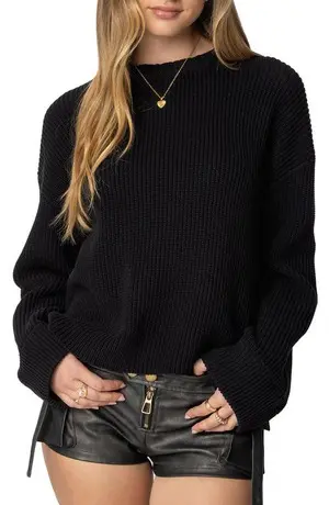 EDIKTED Marleen Oversized Crewneck Cotton Sweater - Black