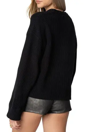 EDIKTED Marleen Oversized Crewneck Cotton Sweater - Black