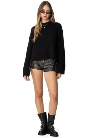 EDIKTED Marleen Oversized Crewneck Cotton Sweater - Black