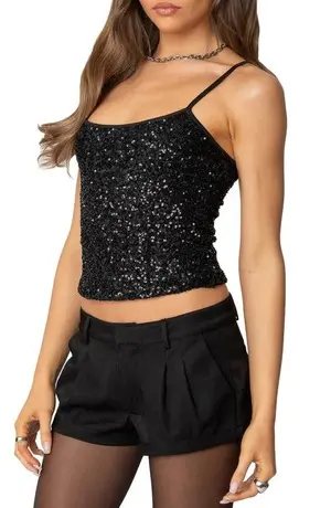 EDIKTED Celene Sequin Camisole - Black