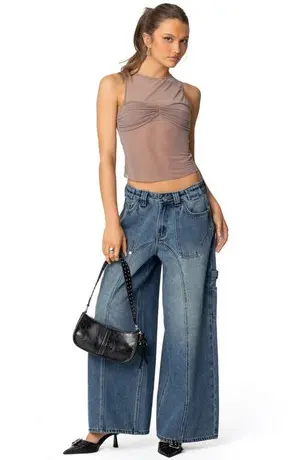 EDIKTED Baggy Low Rise Carpenter Jeans - Blue-washed